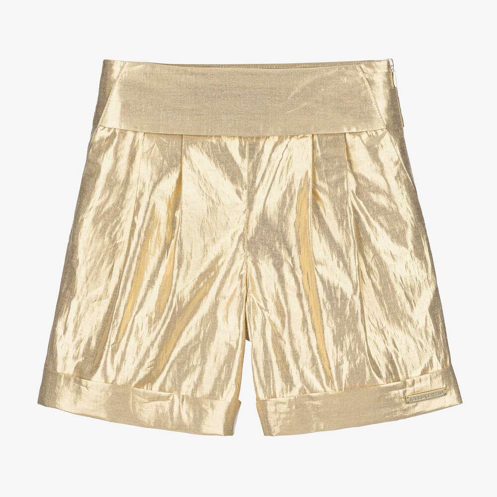 KARL LAGERFELD KIDS - Girls Gold Lamé Shorts | Childrensalon