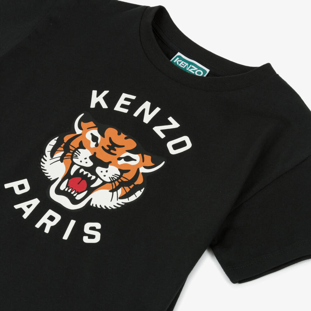 KENZO KIDS - Black Lucky Tiger Cotton T-Shirt | Childrensalon