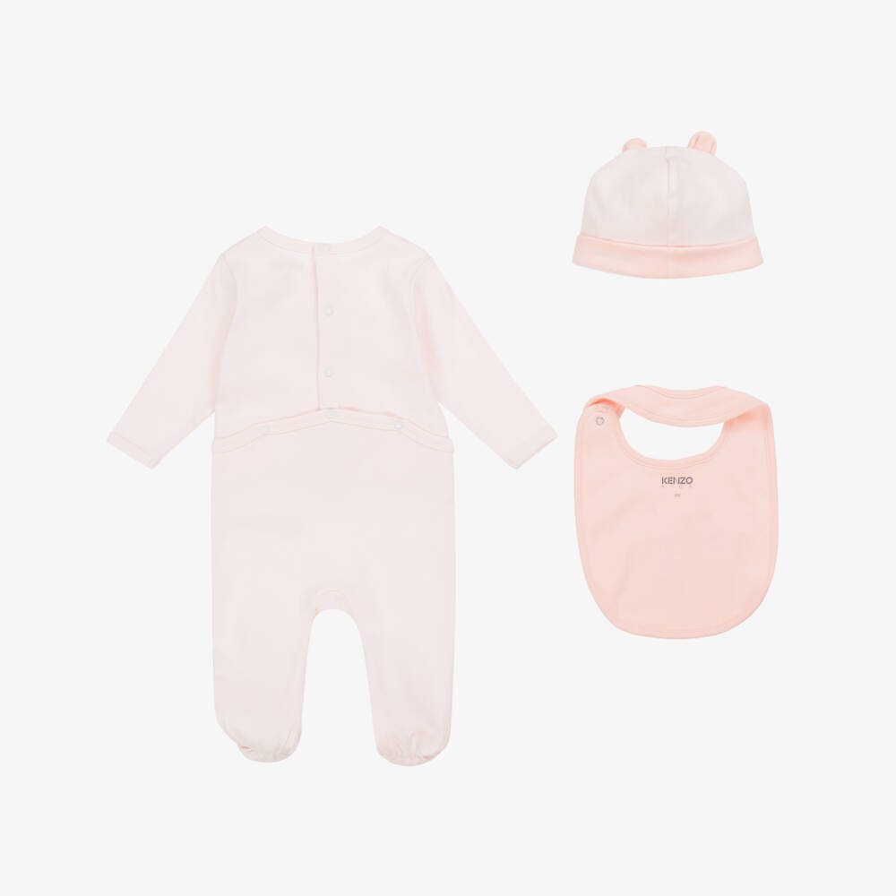 KENZO KIDS - Girls Pink Cotton Elephant Babysuit Set | Childrensalon