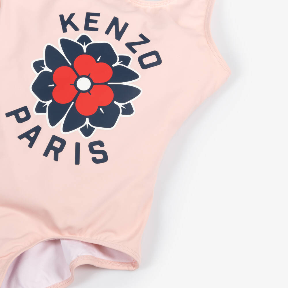 KENZO KIDS - Girls Pink Floral Logo Swimsuit | Childrensalon