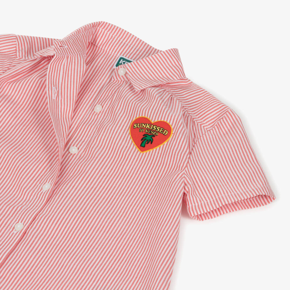 KENZO KIDS - Girls Red Stripe Cotton Shirt Dress | Childrensalon