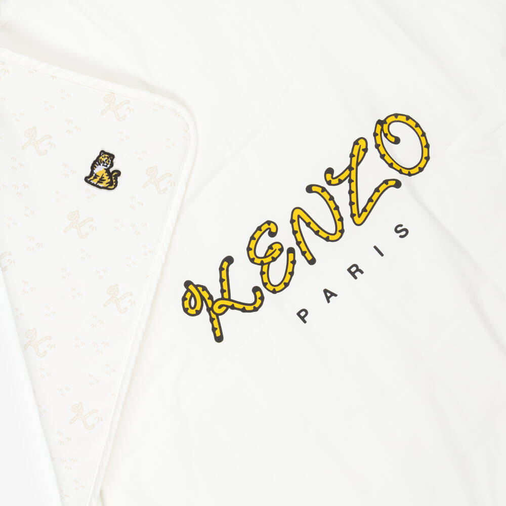 KENZO KIDS - Ivory Reversible Blanket with Kotora Tiger & Tiger Tail K ...