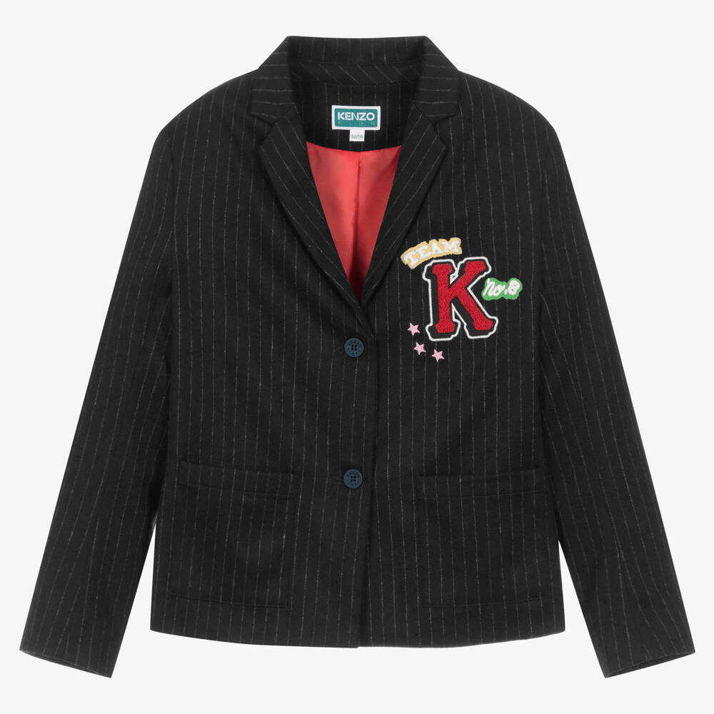 KENZO KIDS - Teen Girls Blue Wool Baseball Stripe Blazer | Childrensalon