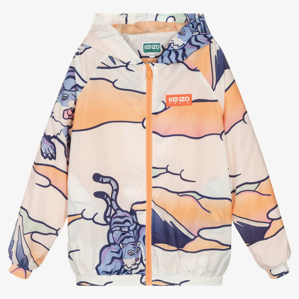 KENZO KIDS - Teen Girls White Printed Windbreaker Jacket | Childrensalon