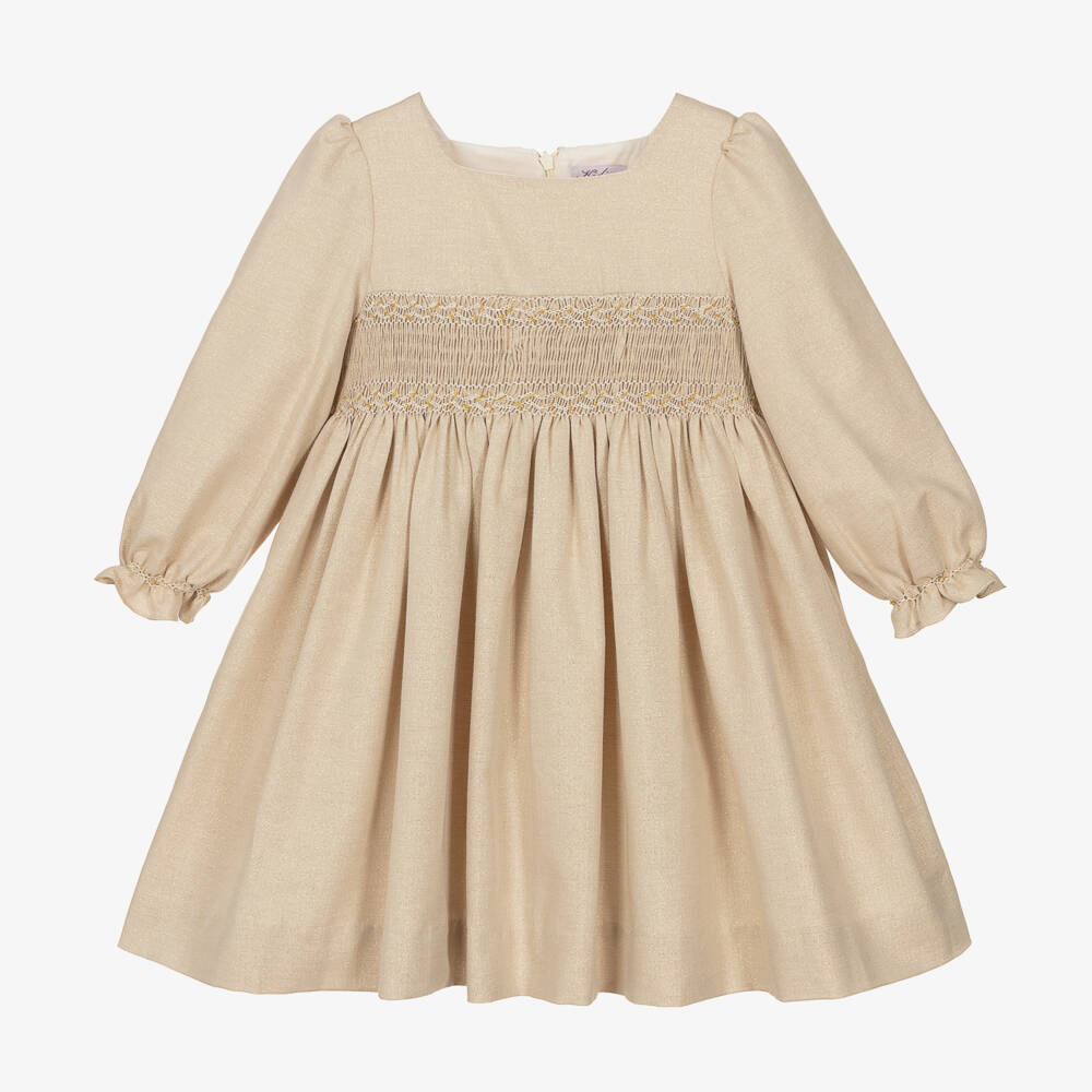 Kidiwi - Girls Beige Smocked Dress | Childrensalon