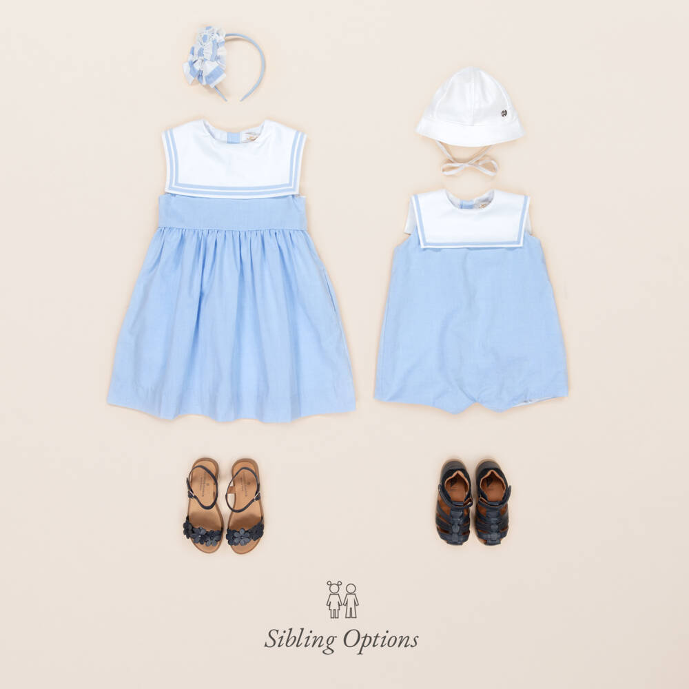 Kidiwi - Girls Blue Cotton Sailor Dress | Childrensalon