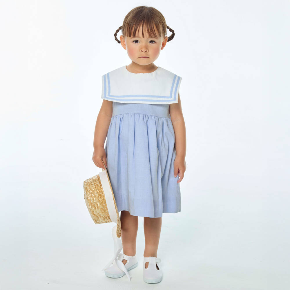 Kidiwi - Girls Blue Cotton Sailor Dress | Childrensalon