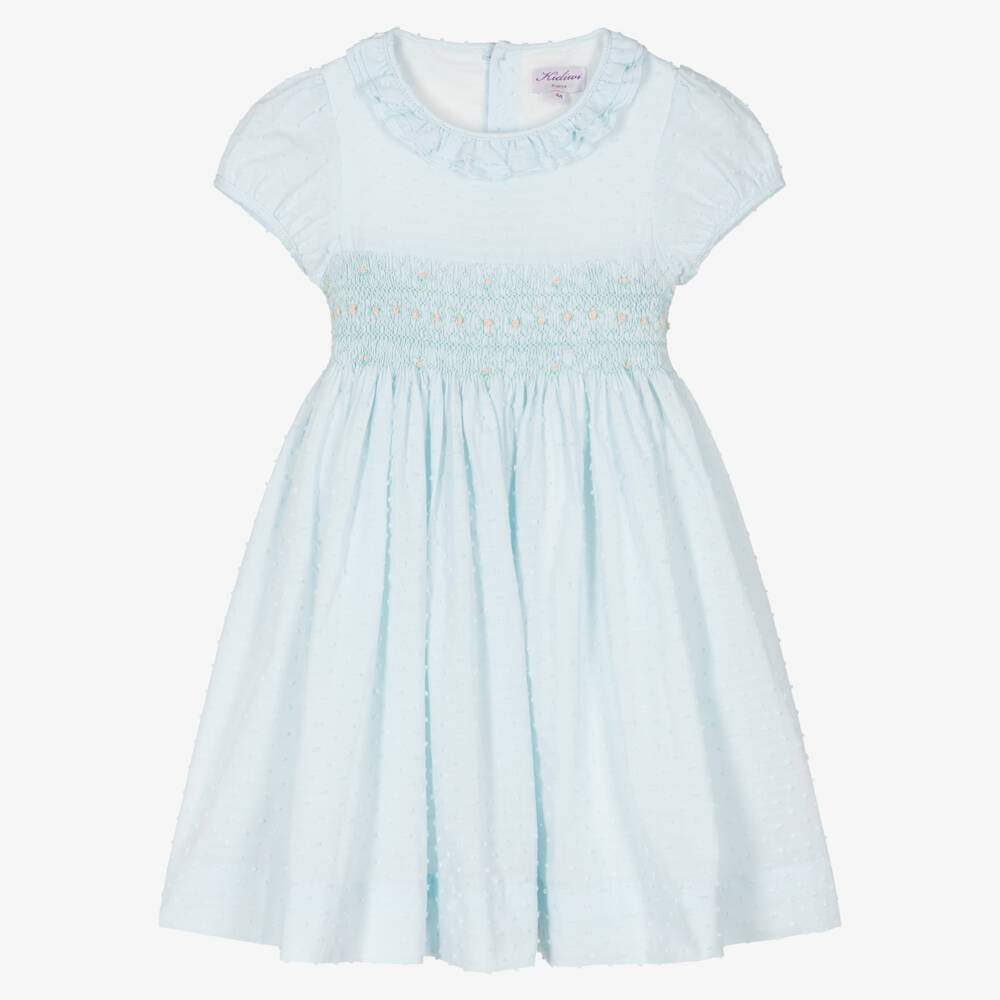Kidiwi - Girls Blue Smocked Plumeti Dress | Childrensalon