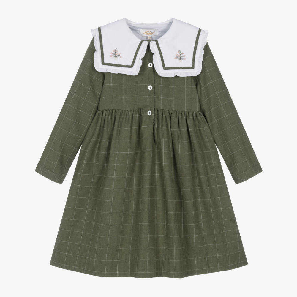 Kidiwi - Girls Green Checked Cotton Dress | Childrensalon