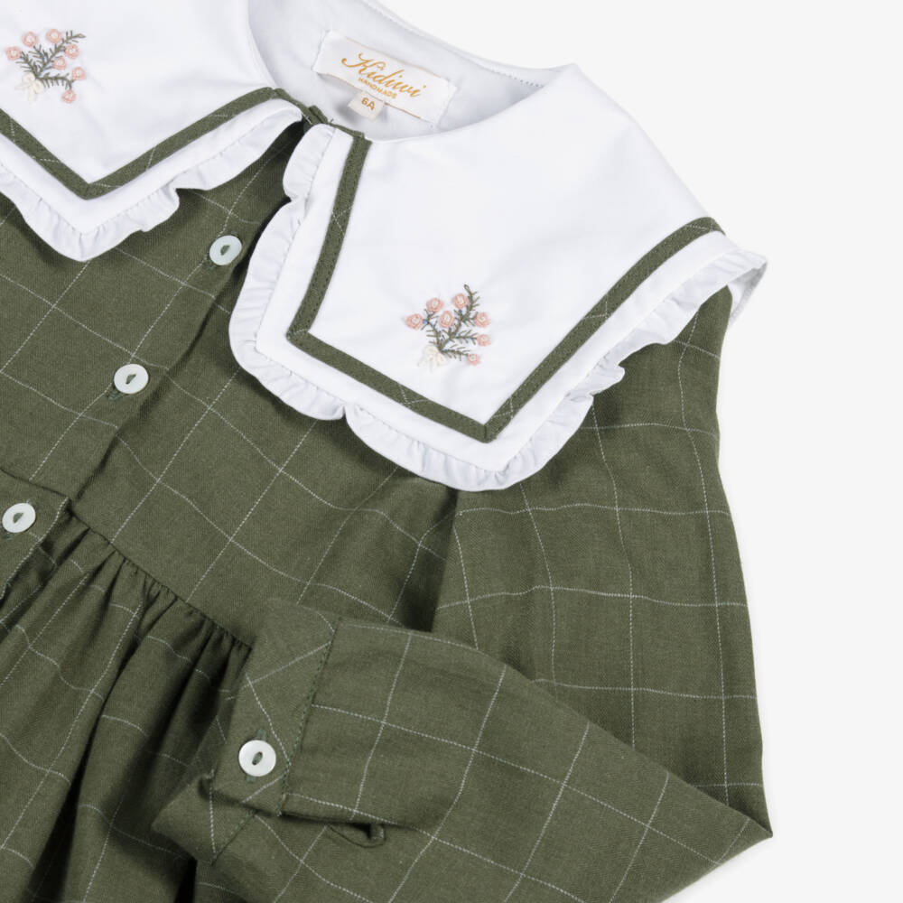 Kidiwi - Girls Green Checked Cotton Dress | Childrensalon