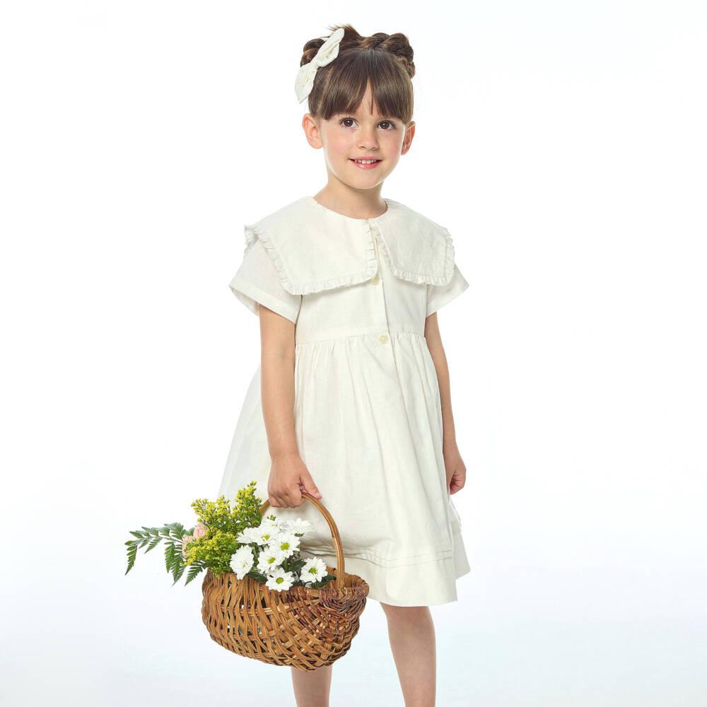 Kidiwi - Girls Ivory Cotton Sailor Dress | Childrensalon