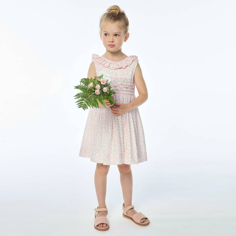 Kidiwi - Girls Pink Hand-Smocked Cotton Dress | Childrensalon