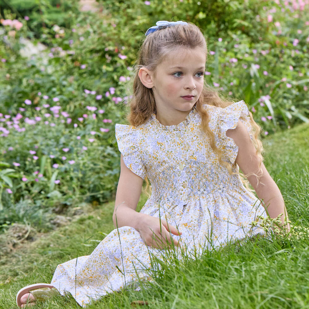Kidiwi - Girls Yellow Floral Cotton Dress | Childrensalon