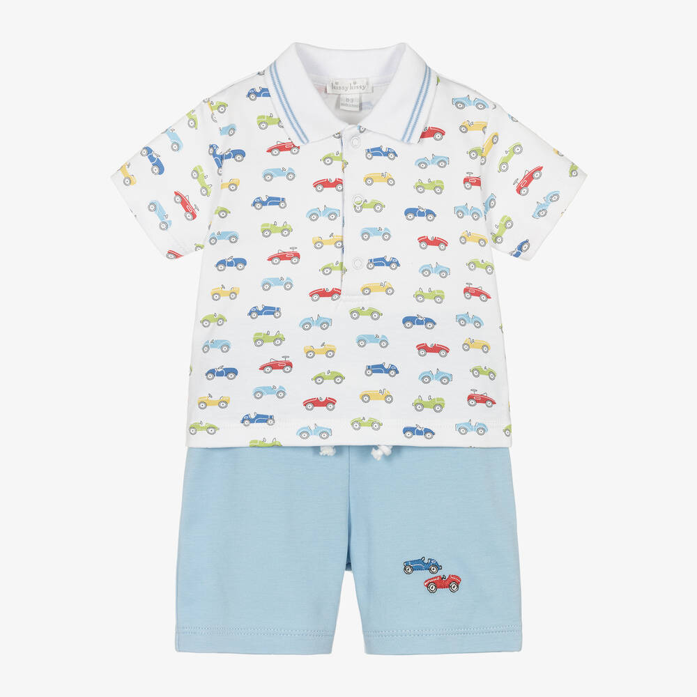 Kissy Kissy - Baby Boys Blue Pima Car Central Shorts Set | Childrensalon