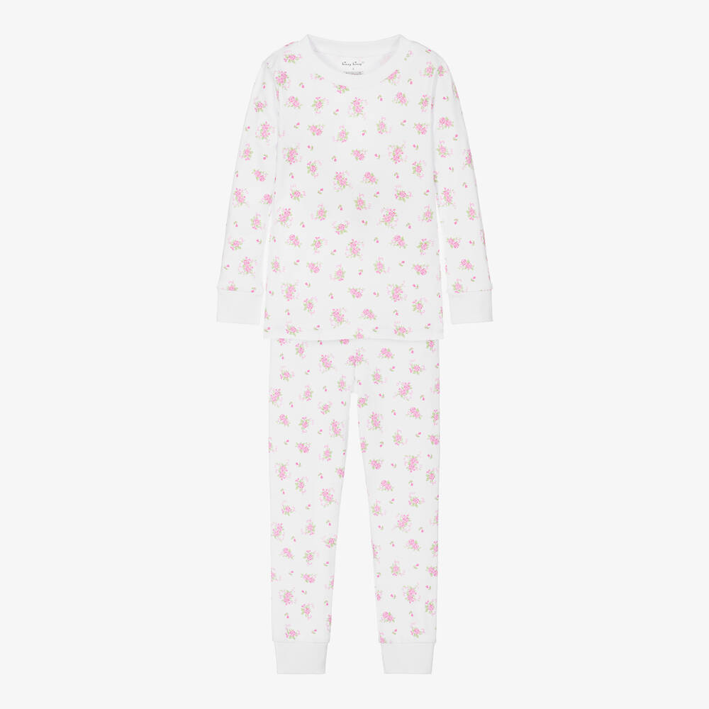 Kissy Kissy - Girls White Pima Cotton Pink Rose Scrolls Pyjamas ...