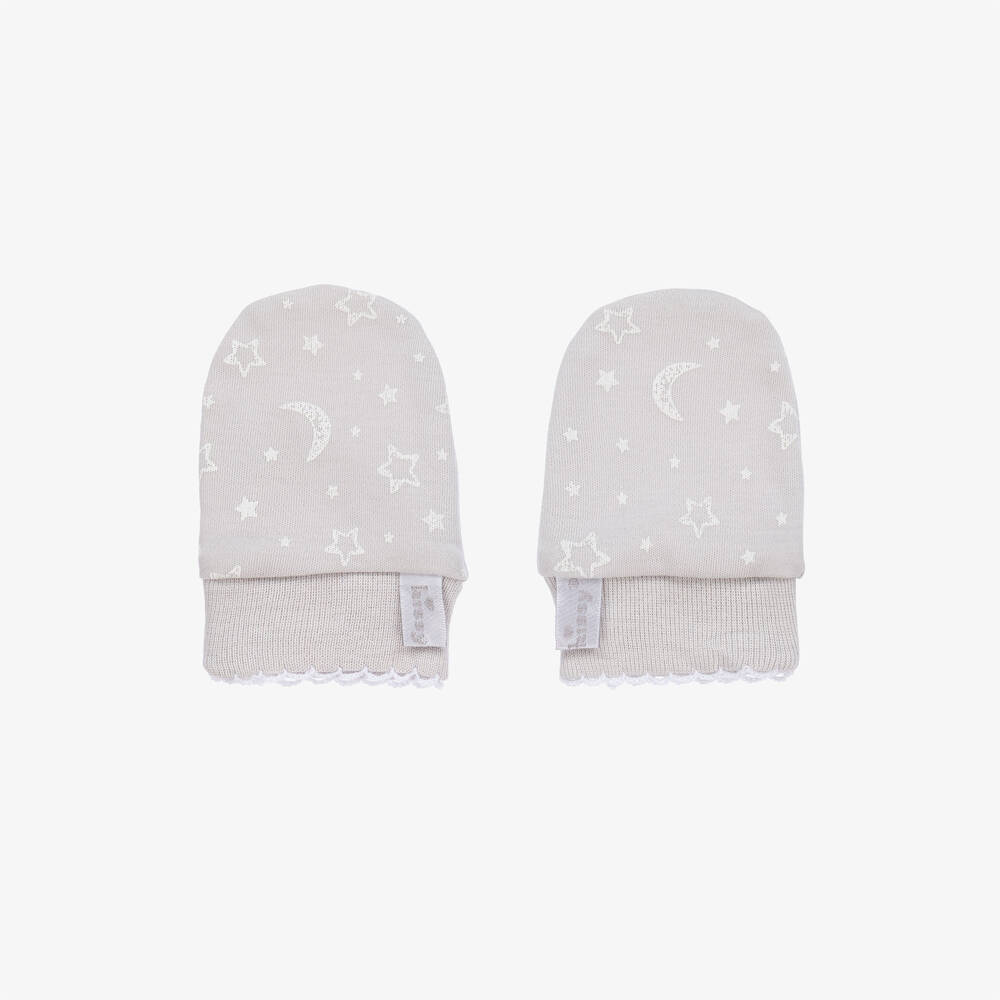 Kissy Kissy - Grey Cotton Crescent Moonlight Scratch Mittens ...