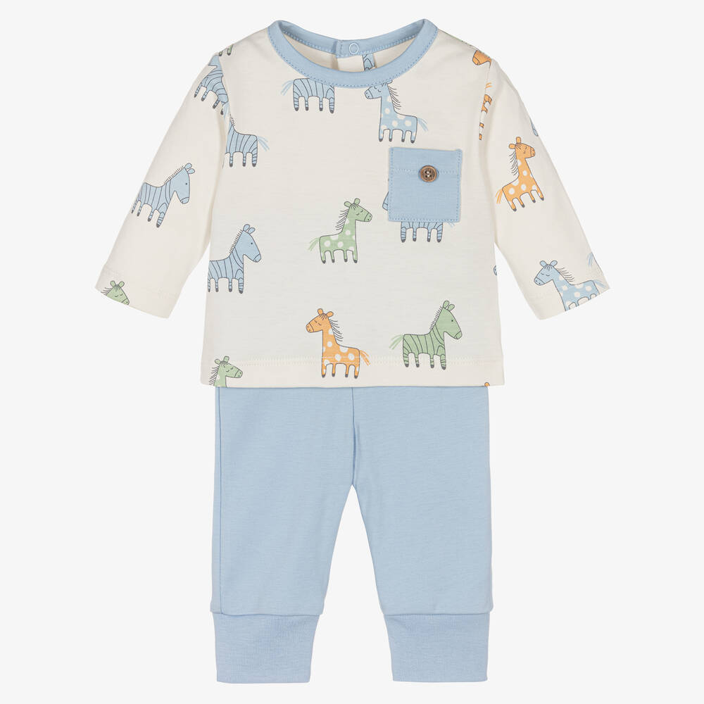 Kissy Love - Blue Cotton Zebra & Friends Trousers Set | Childrensalon