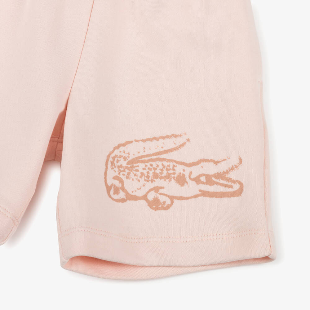 Lacoste - Pink Crocodile Print Cotton Jersey Shorts | Childrensalon