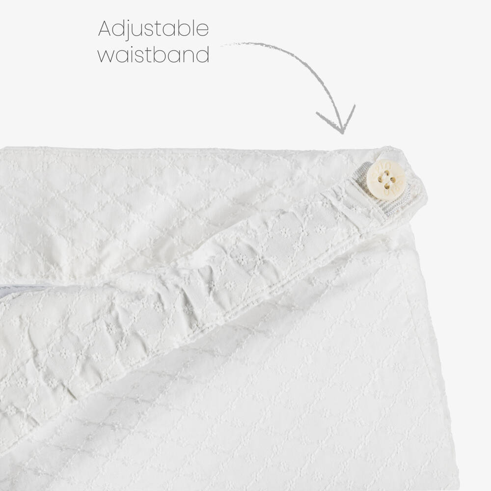 Lapin House - Girls White Cotton Embroidered Cutwork Shorts | Childrensalon