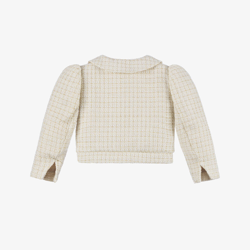 Le Chic - Girls Ivory & Gold Tweed Jacket | Childrensalon