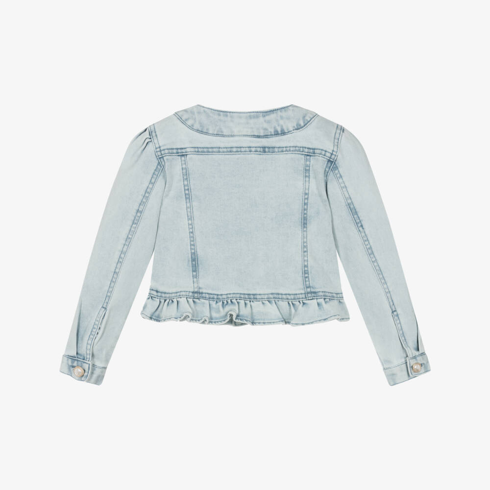 Le Chic - Girls Light Blue Denim Jacket With Peplum Hem | Childrensalon