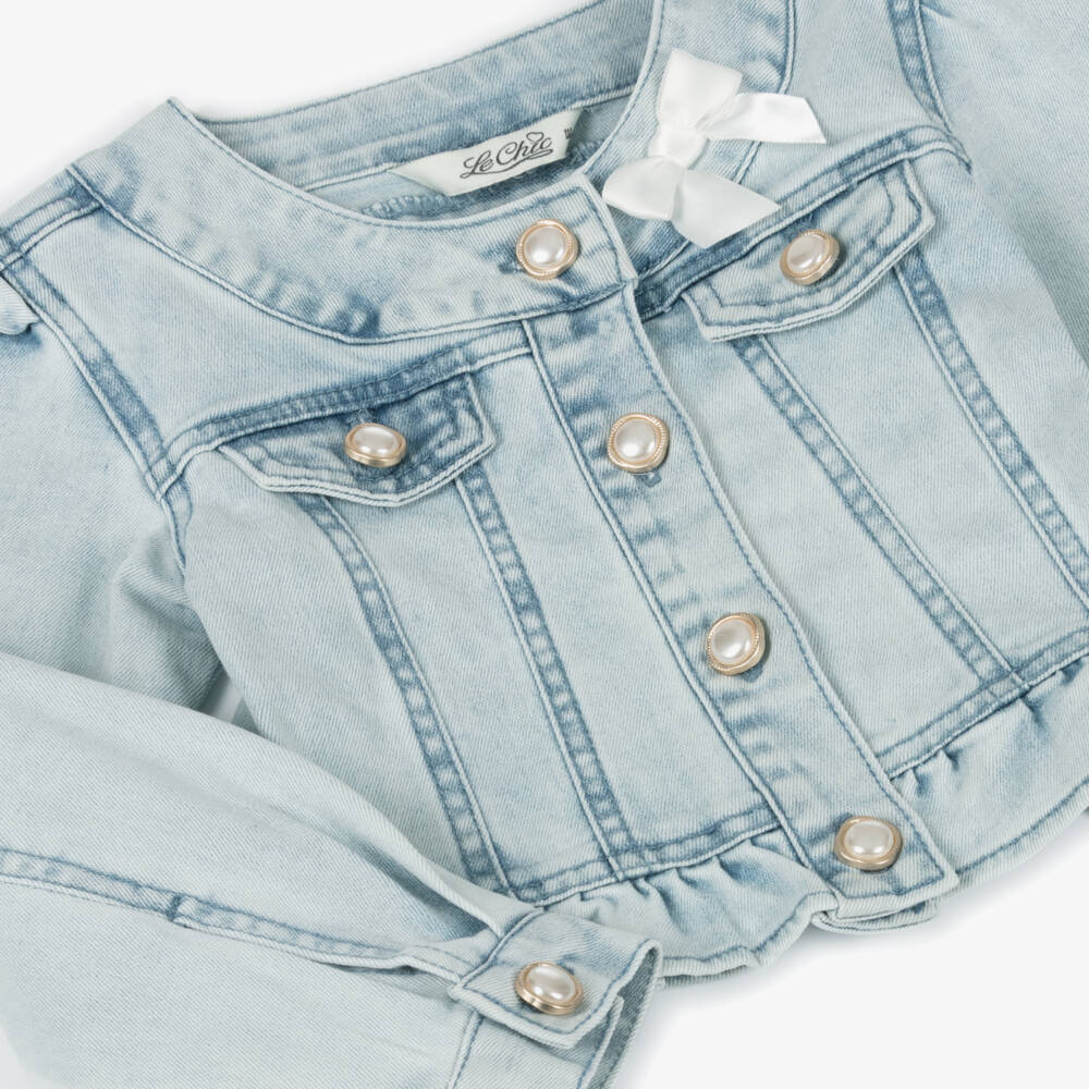 Le Chic - Girls Light Blue Denim Jacket With Peplum Hem | Childrensalon