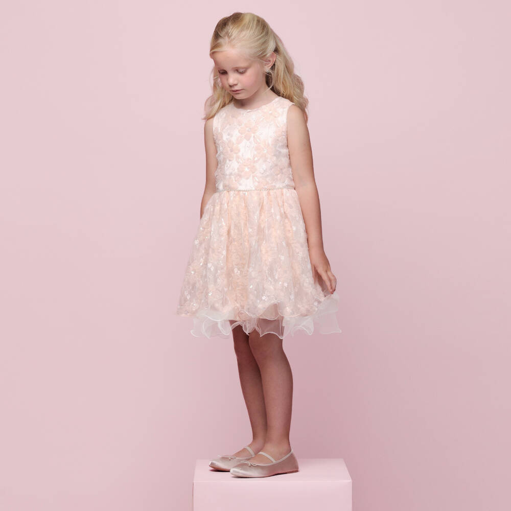 Le Chic - Girls Pink Floral Tulle Dress | Childrensalon