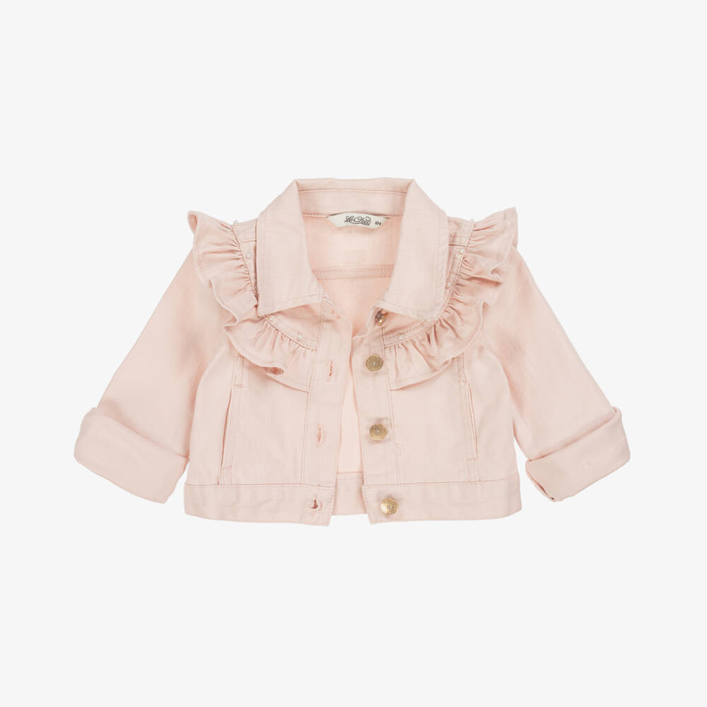 Le Chic - Girls Pink Ruffle Denim Jacket | Childrensalon