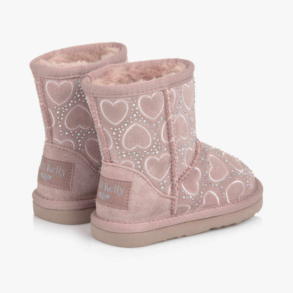 Lelli Kelly - Girls Pink Heart & Diamanté Suede Boots | Childrensalon