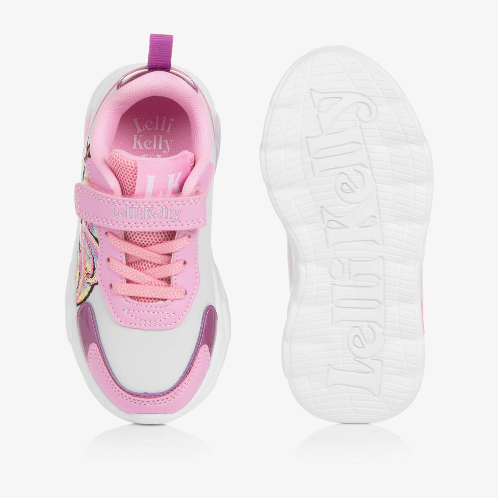 Lelli Kelly - Girls White & Pink Unicorn Light-Up Trainers | Childrensalon
