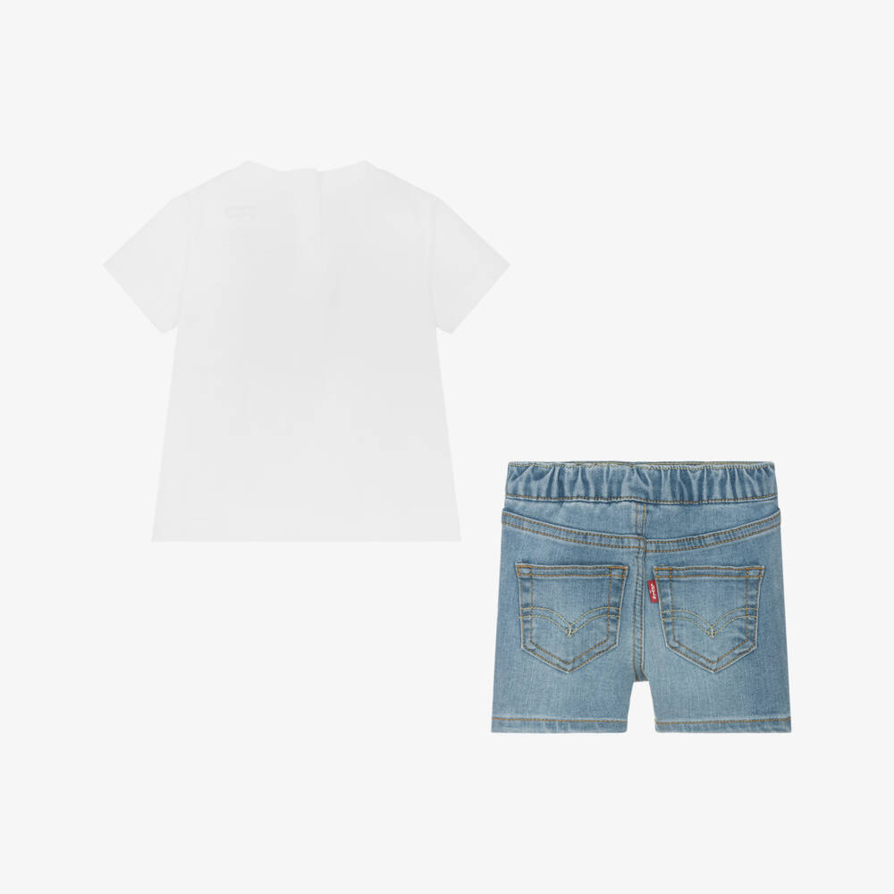 Levi's - Boys White & Blue Denim Shorts Set | Childrensalon