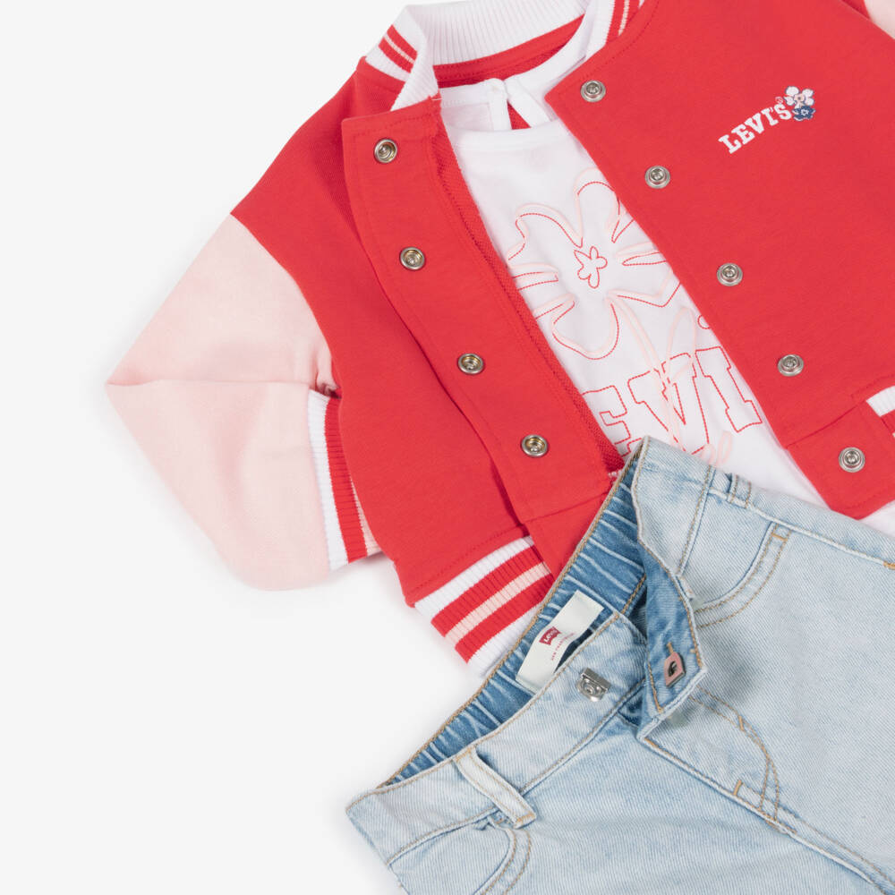 Levi's - Girls Pink Varsity Jacket & Denim Jeans Set | Childrensalon