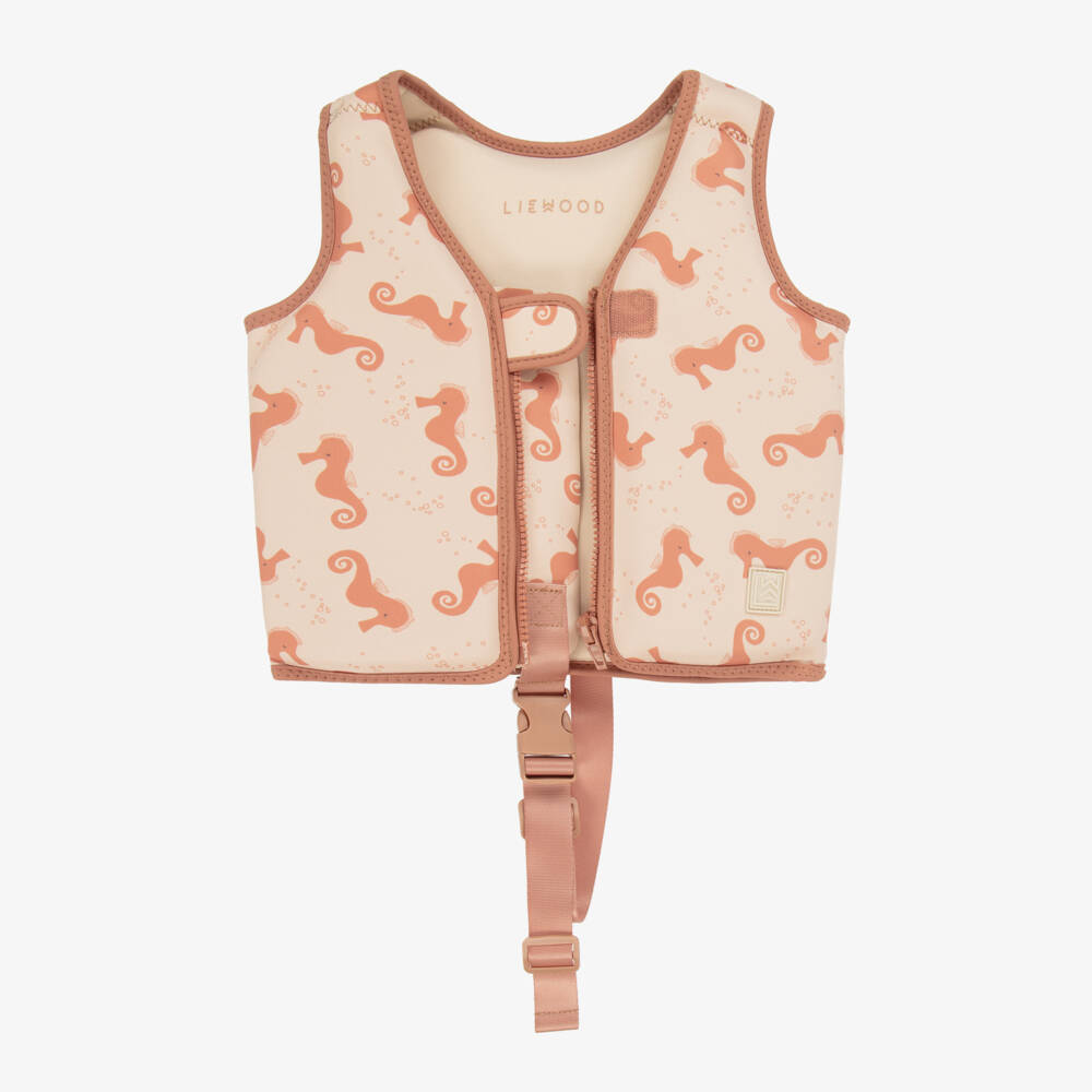 Liewood - Ivory & Pink Seahorse Swimming Float Vest | Childrensalon