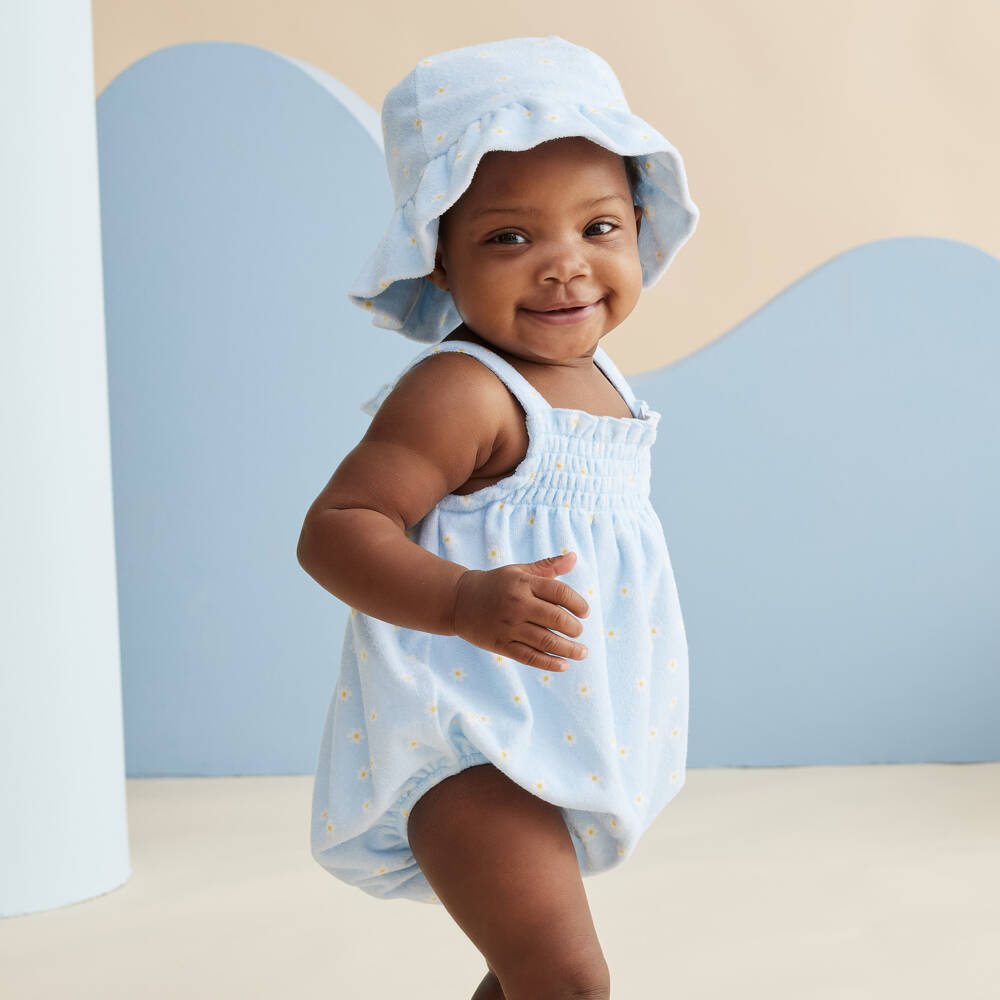 Little Me - Baby Girls Blue Towelling Daisy Shortie Set | Childrensalon