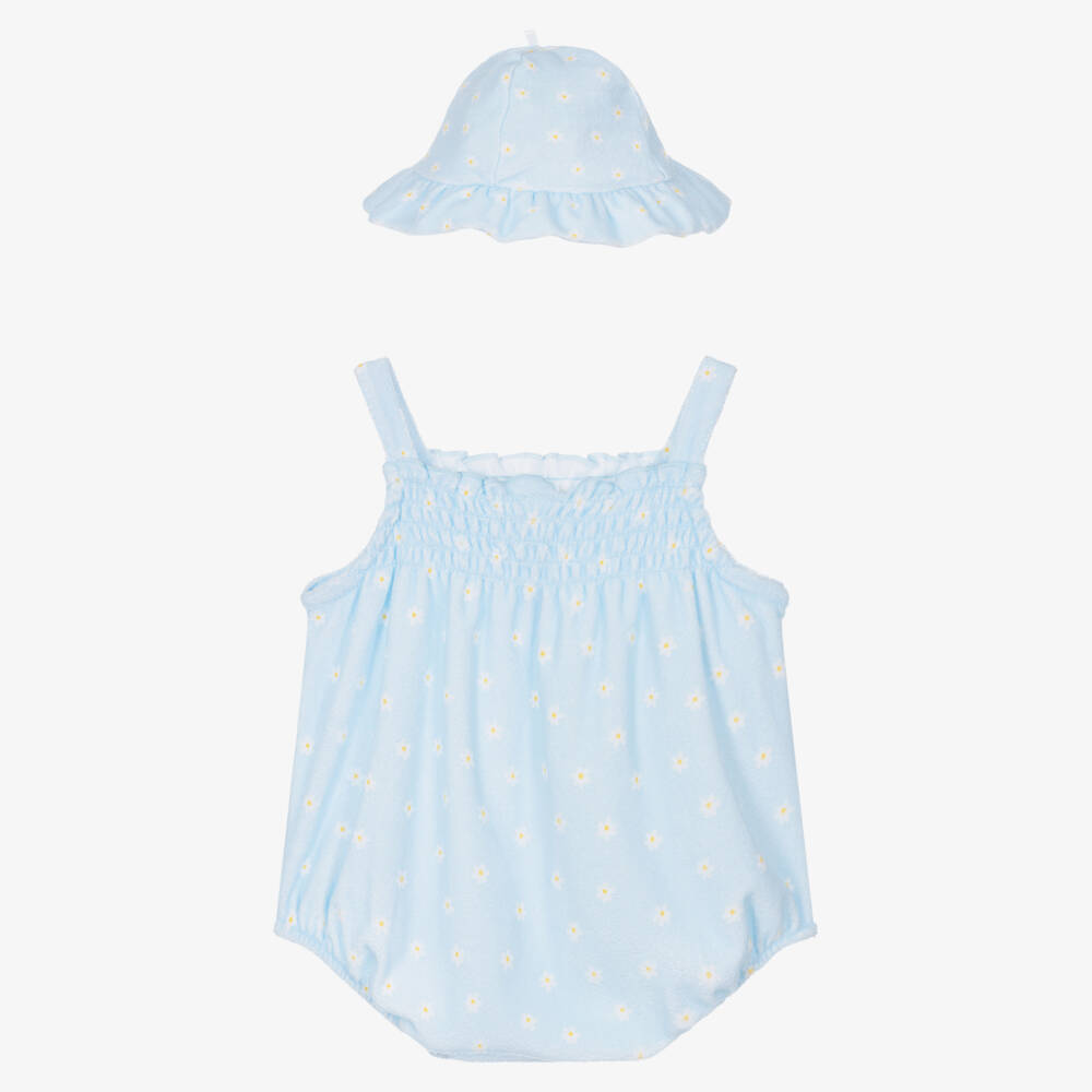 Little Me - Baby Girls Blue Towelling Daisy Shortie Set | Childrensalon