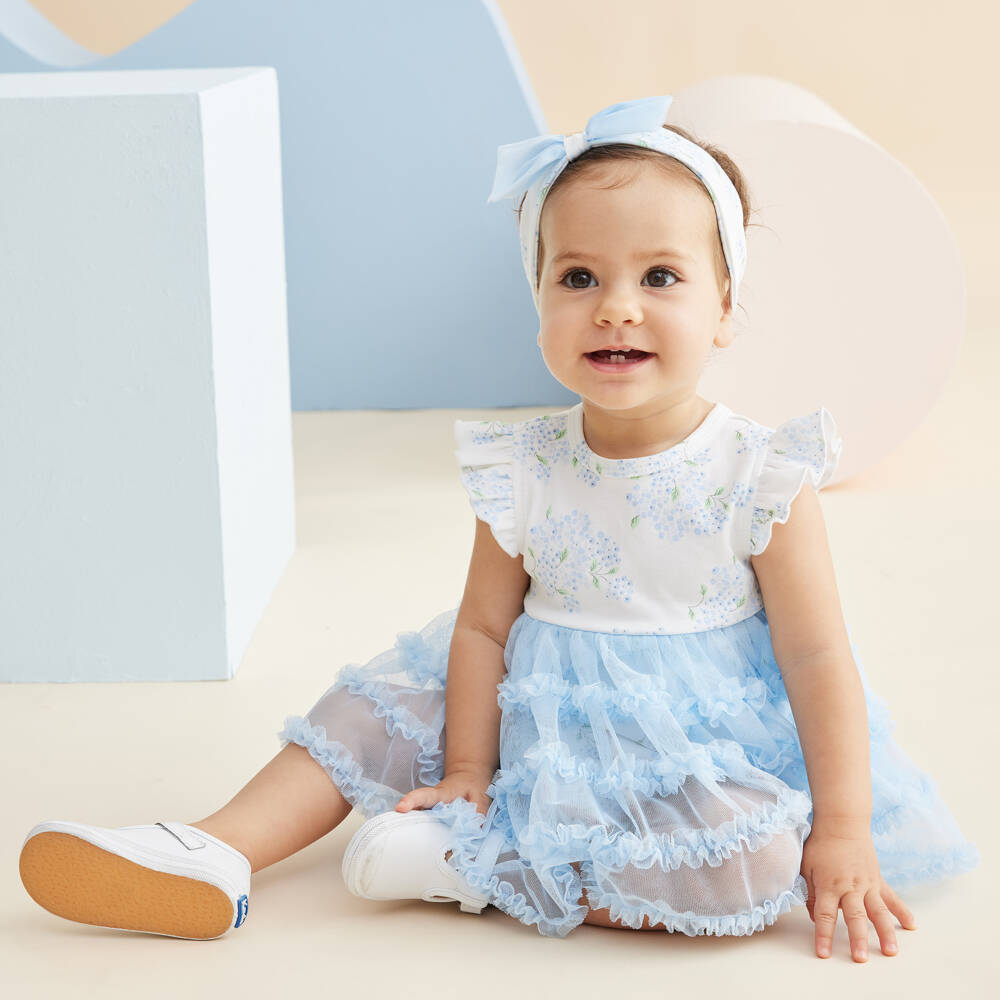 Little Me - Baby Girls Blue & White Floral Cotton Dress Set | Childrensalon