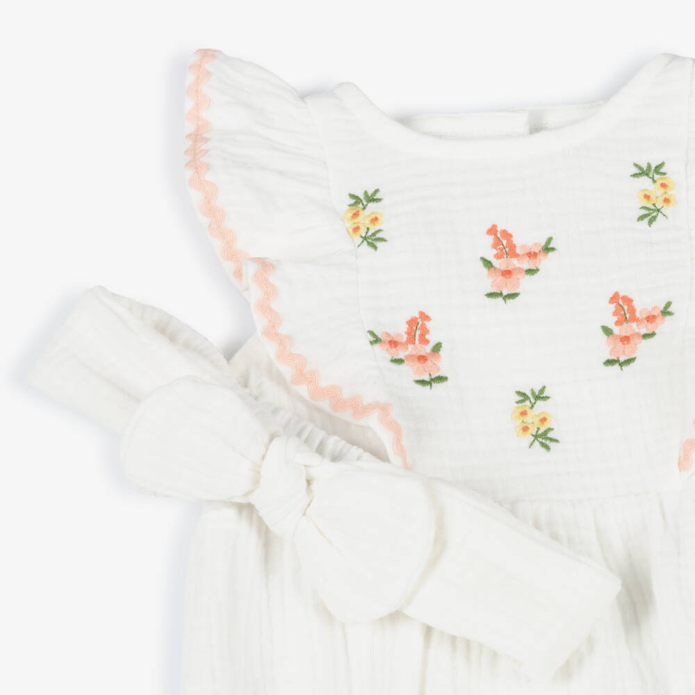 Little Me - Baby Girls Ivory Muslin Floral Shortie Set | Childrensalon