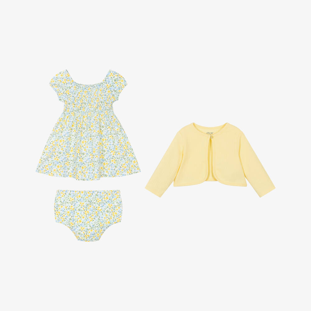 Little Me - Baby Girls Yellow Cotton Floral Dress Set | Childrensalon