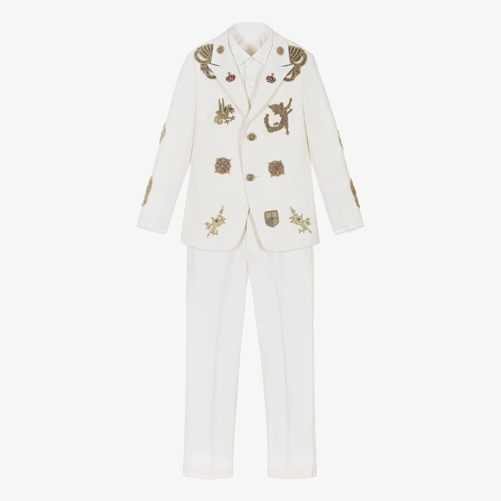 Boys Ivory & Gold Baroque Crest Suit | Childrensalon