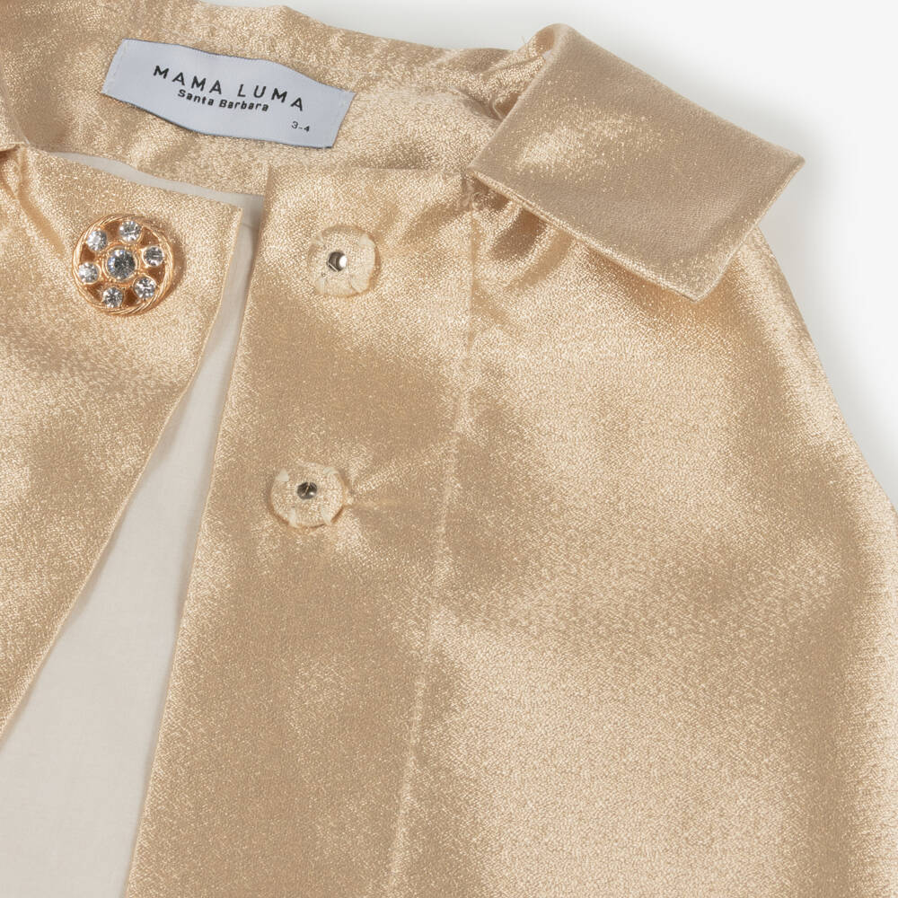 Mama Luma - Girls Gold Lurex Satin Blouse | Childrensalon