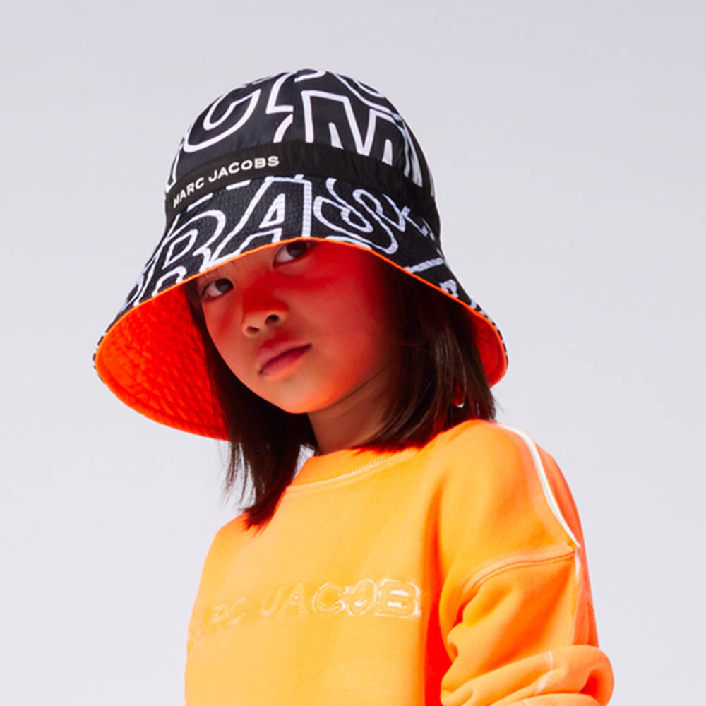 MARC JACOBS - Black & Orange Reversible Bucket Hat | Childrensalon