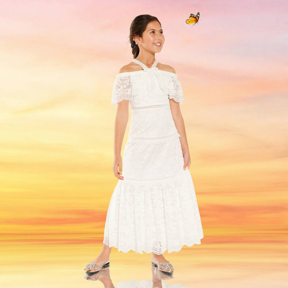 Marlo Kids - Girls Ivory Lace Maxi Dress | Childrensalon