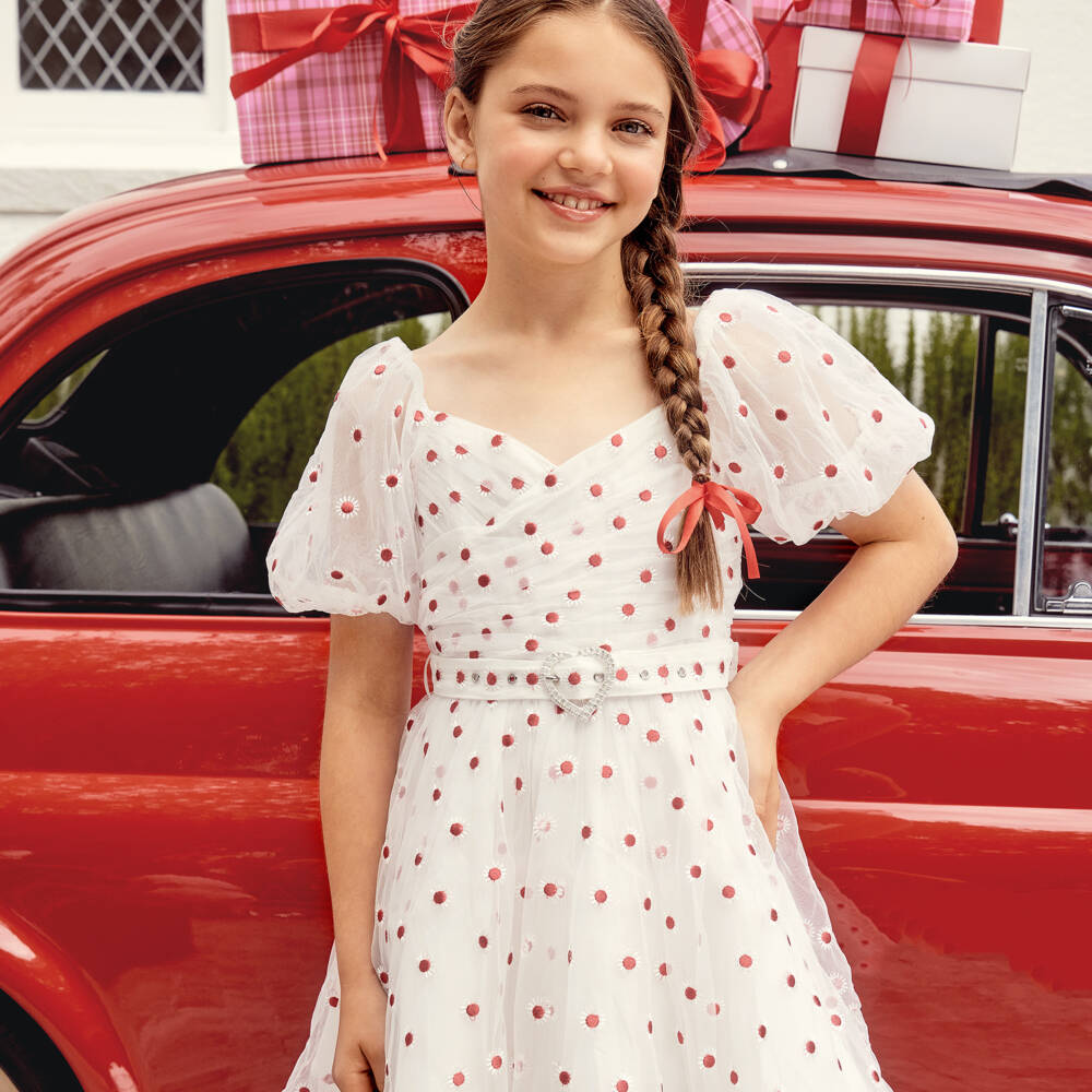 Marlo Kids - Girls Ivory Tulle & Embroidered Daisy Dress | Childrensalon