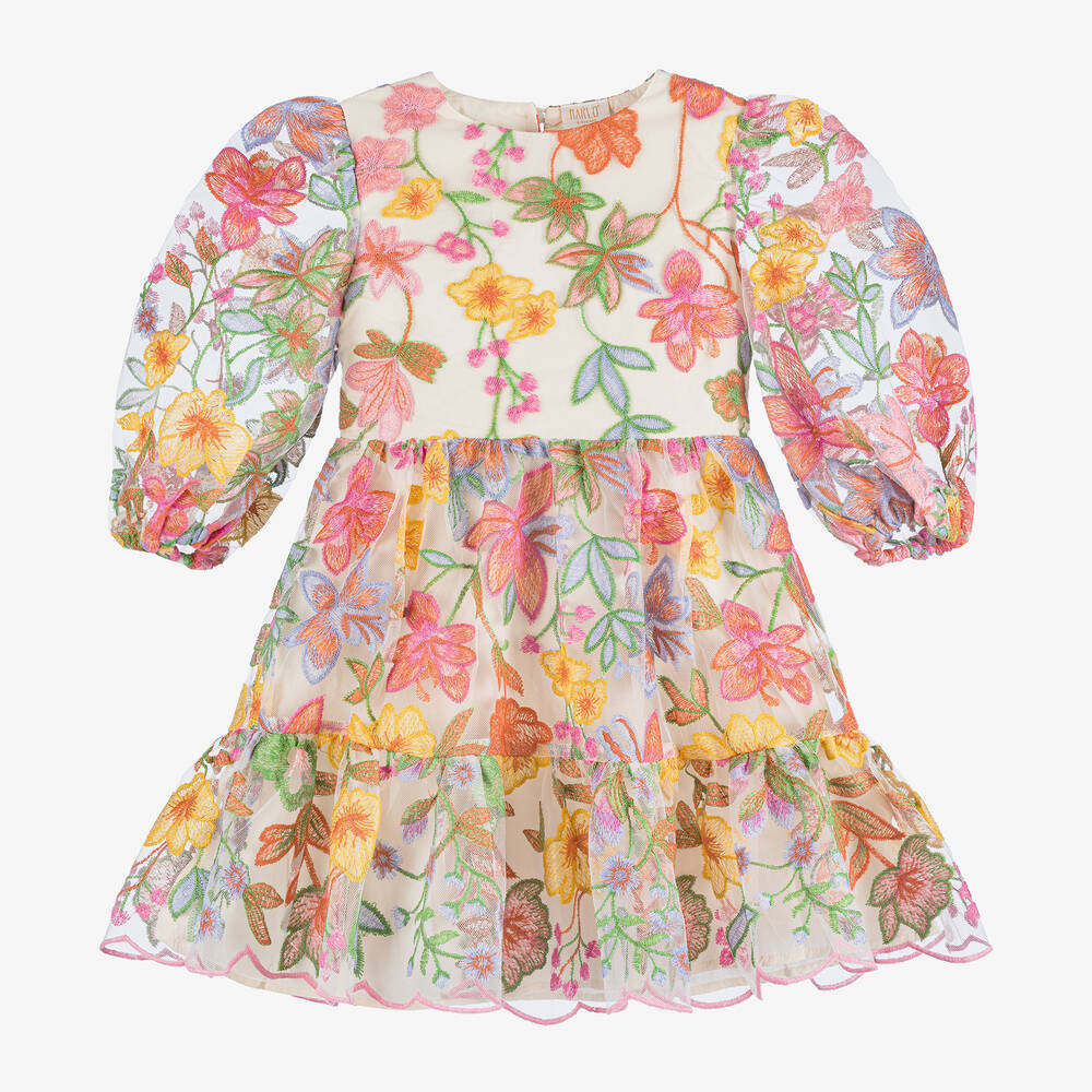 Marlo Kids - Girls Pink Floral Tulle Dress | Childrensalon