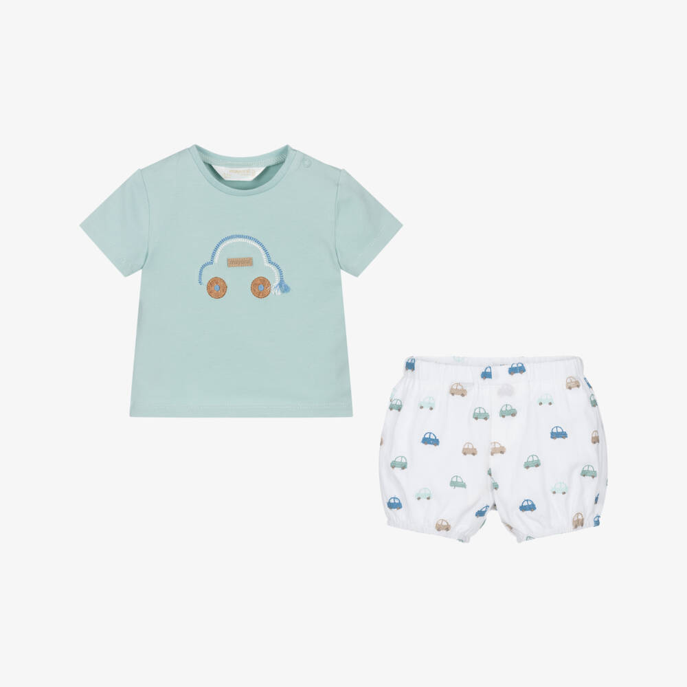 Mayoral Newborn - Baby Boys Green & White Cotton Car Shorts Set ...