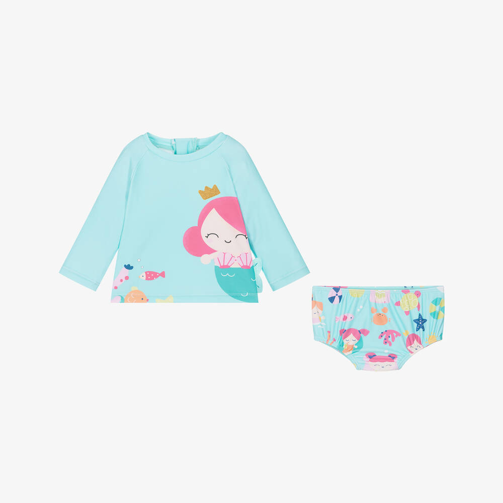 Mayoral Newborn - Baby Girls Blue Mermaid Swim Set (UPF40+) | Childrensalon