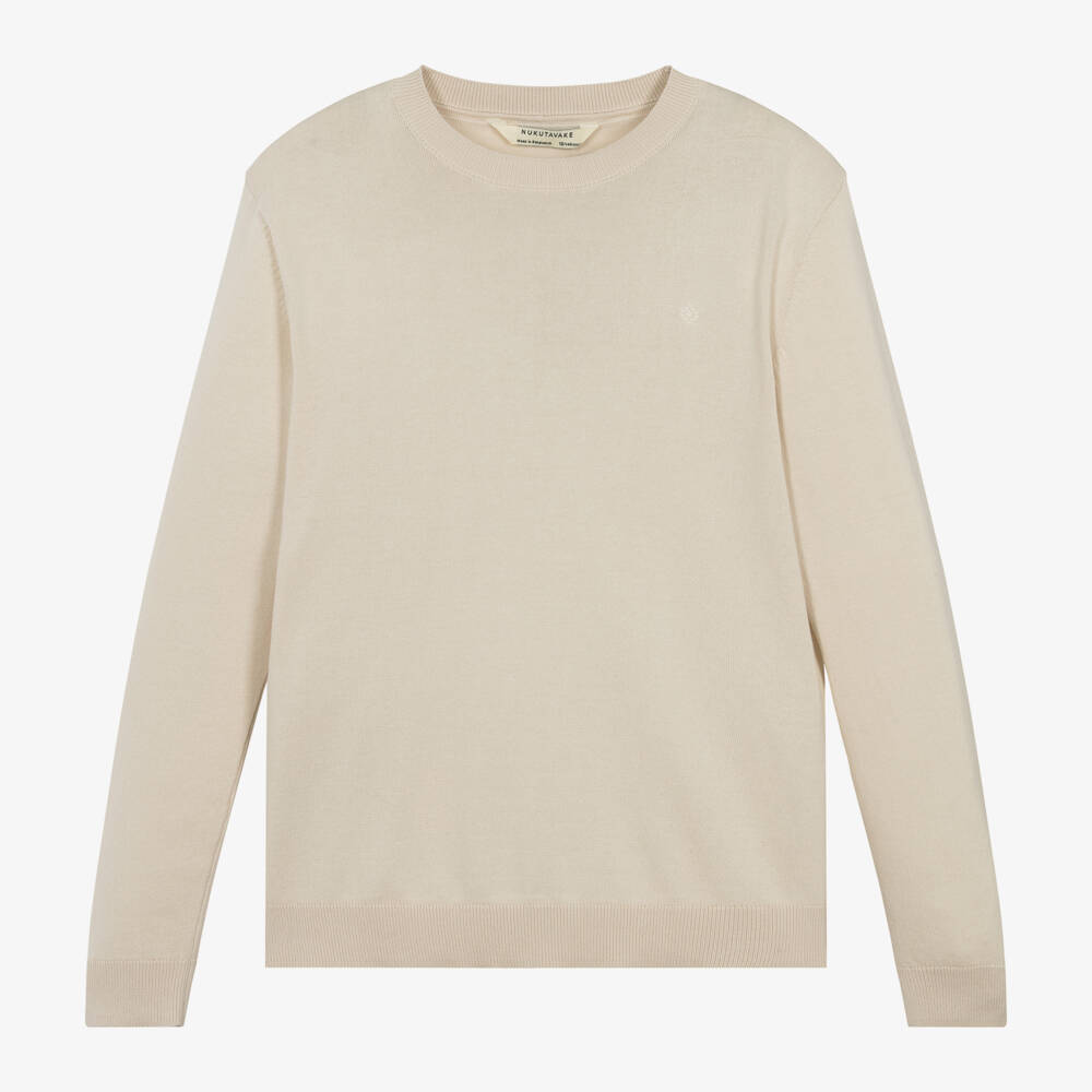 Mayoral Nukutavake - Boys Beige Cotton Knit Sweater | Childrensalon