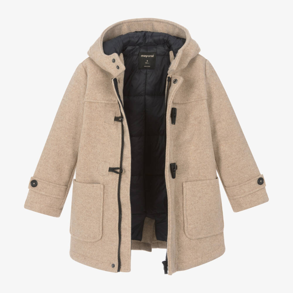 Mayoral - Boys Beige Felted Duffle Coat | Childrensalon