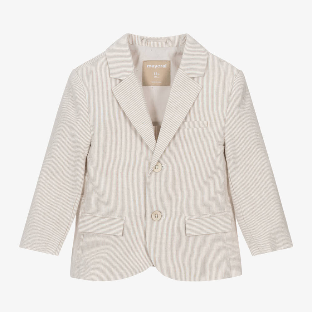 Mayoral - Boys Beige Striped Cotton & Linen Blazer | Childrensalon