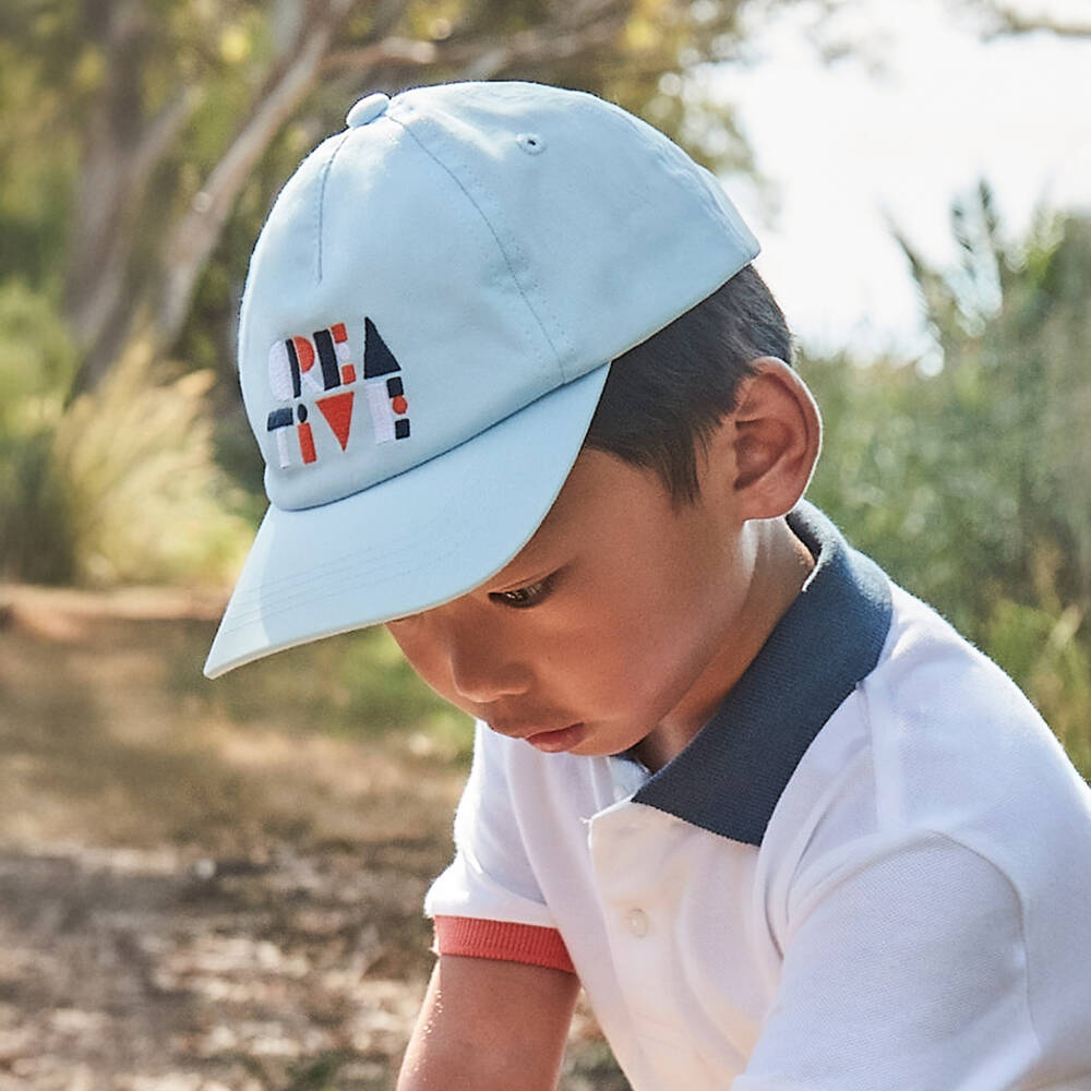 Mayoral - Boys Blue Cotton Embroidered Cap | Childrensalon